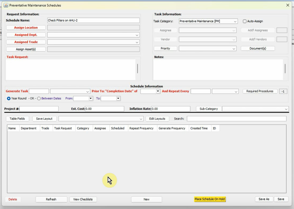 Create a Preventative Maintenance (PM) Schedule
